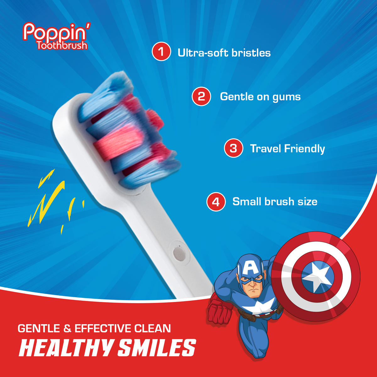 Brush Buddies Marvel Poppin' Toothbrushes with Travel Cap