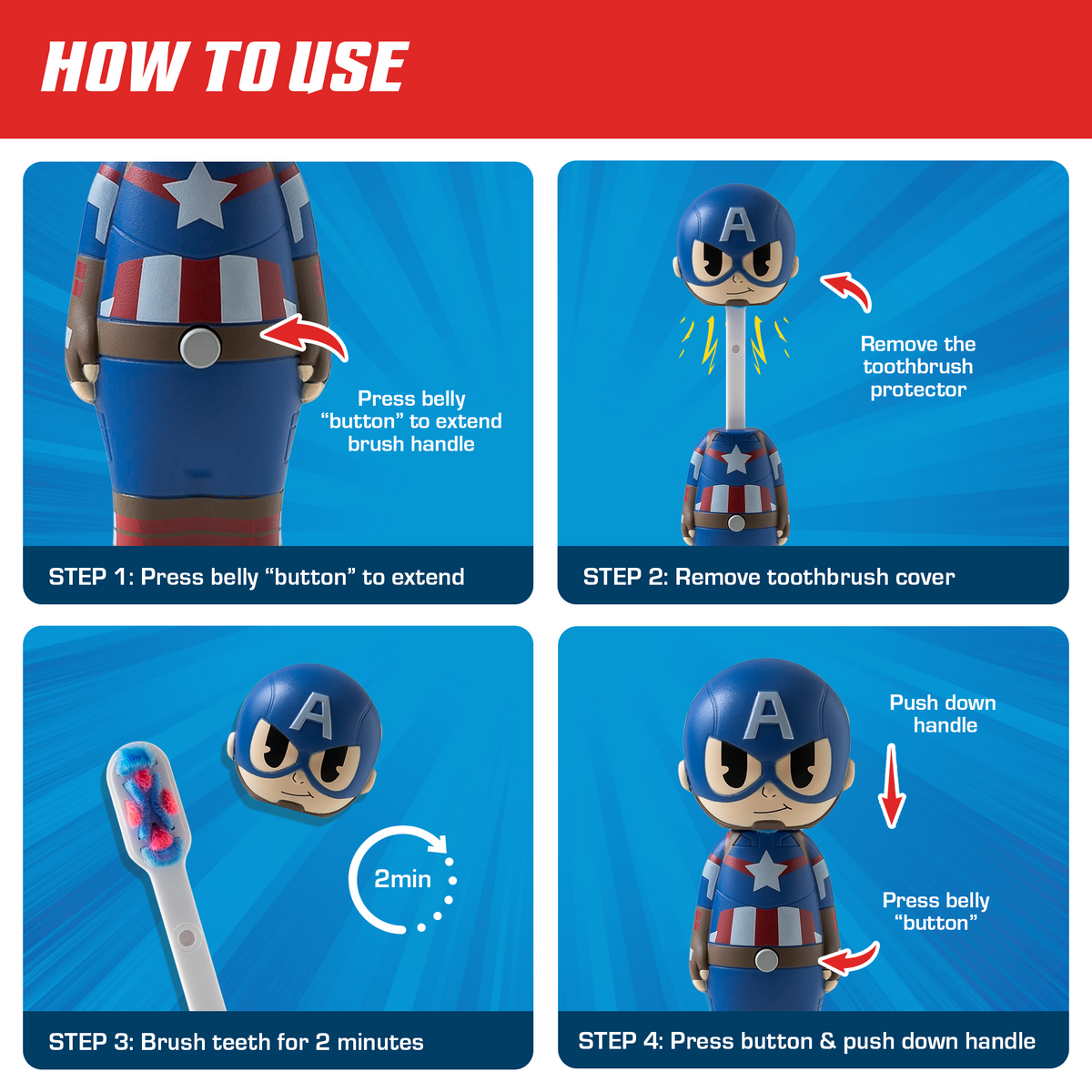 Brush Buddies Marvel Poppin' Toothbrushes with Travel Cap