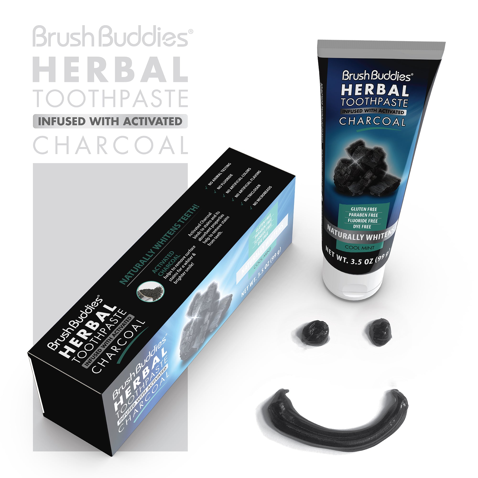 Brush Buddies Herbal Toothpaste with Activated Charcoal, 3.5 OZ